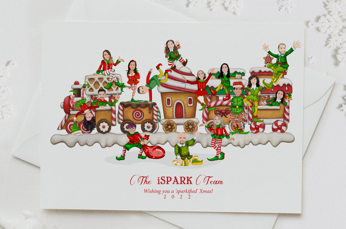 Custom premium Christmas illustration Elf Gingerbread train themed ...